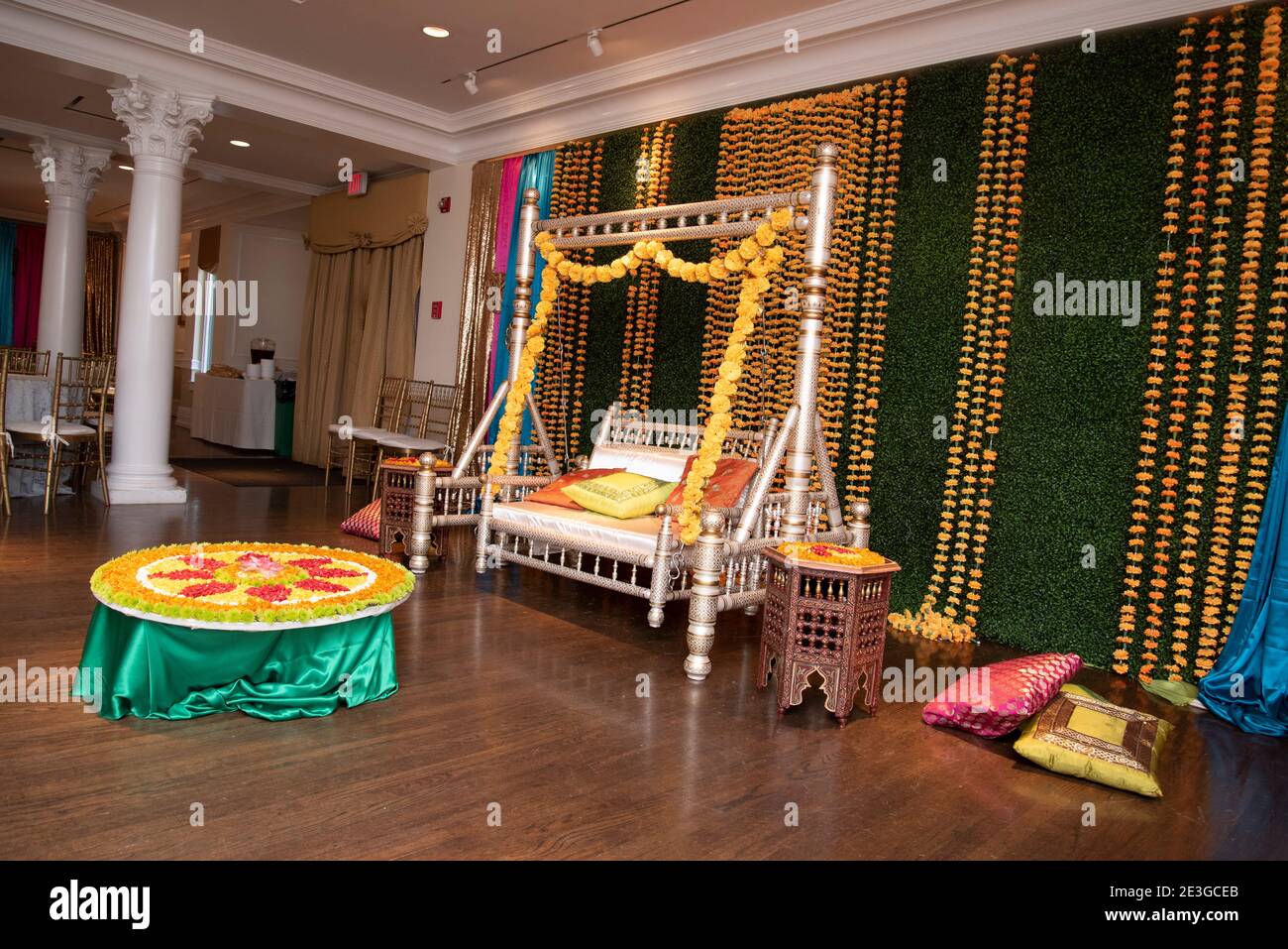 Mehendi ceremony before Indian wedding with colorful details Stock ...