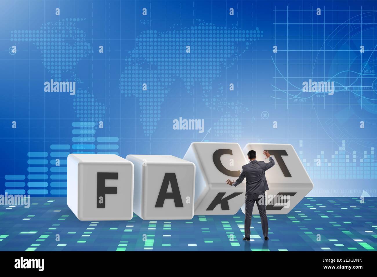 Face or fact concept with turning cubes with letters Stock Photo - Alamy