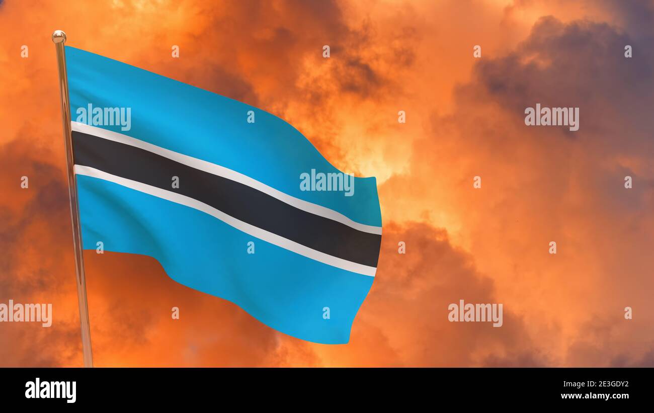 Botswana flag on pole. Dramatic background. National flag of Botswana ...
