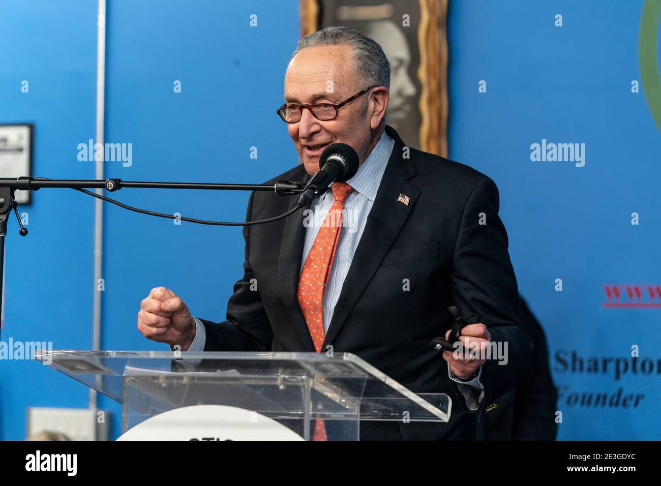 New York, NY - January 18, 2021: U. S. Senator Chuck Schumer speaks ...