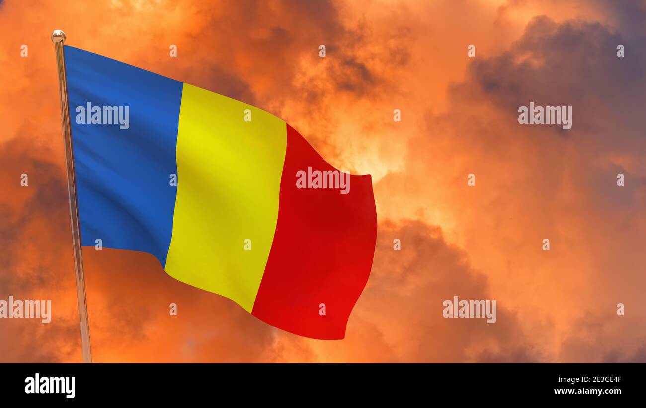 Chad flag on pole. Dramatic background. National flag of Chad Stock ...