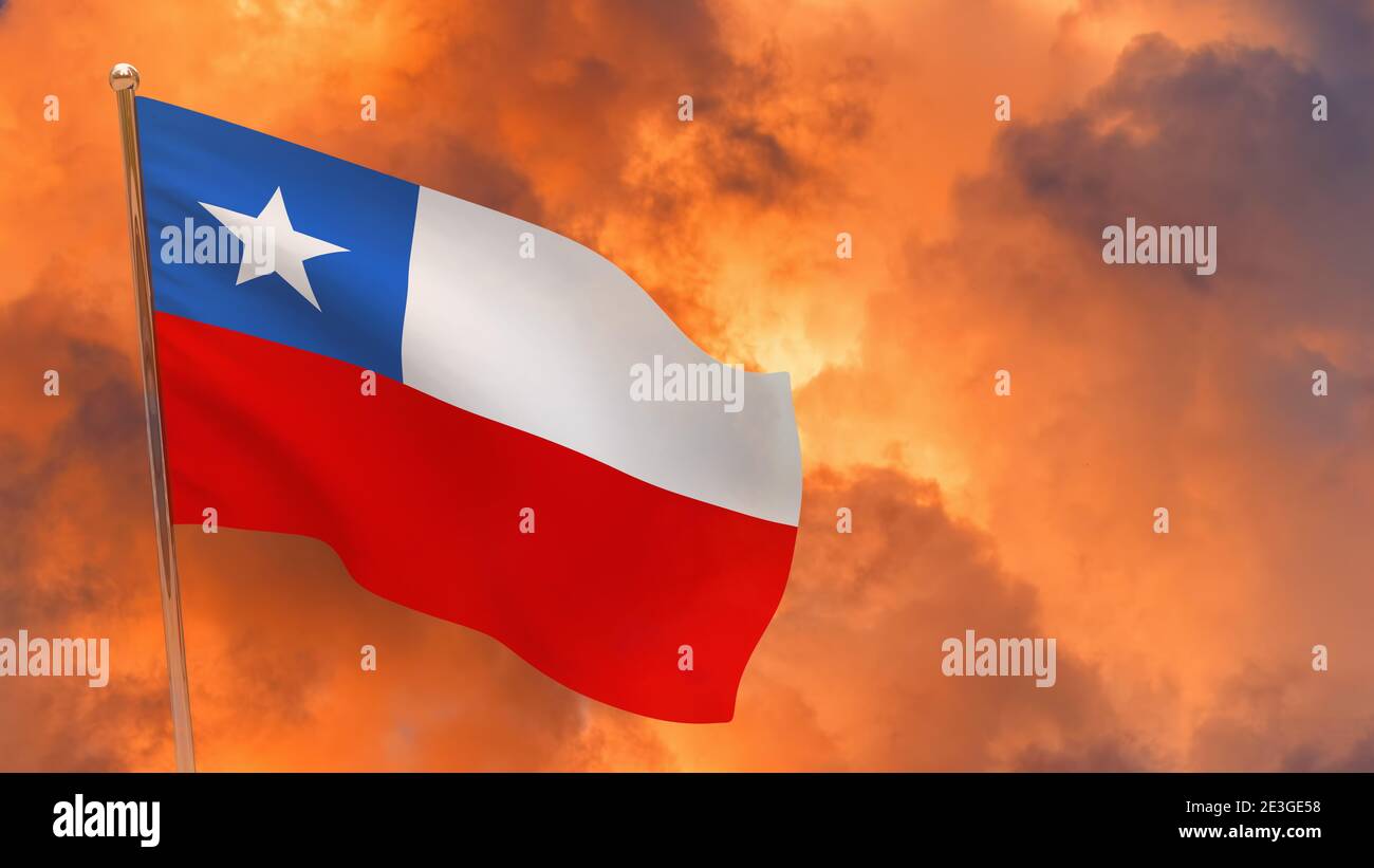 Chile flag on pole. Dramatic background. National flag of Chile Stock ...