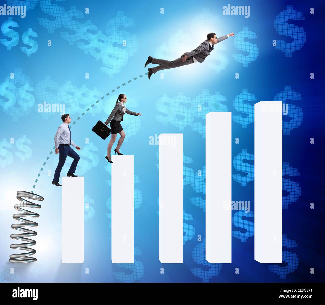 The business people jumping over bar charts Stock Photo - Alamy
