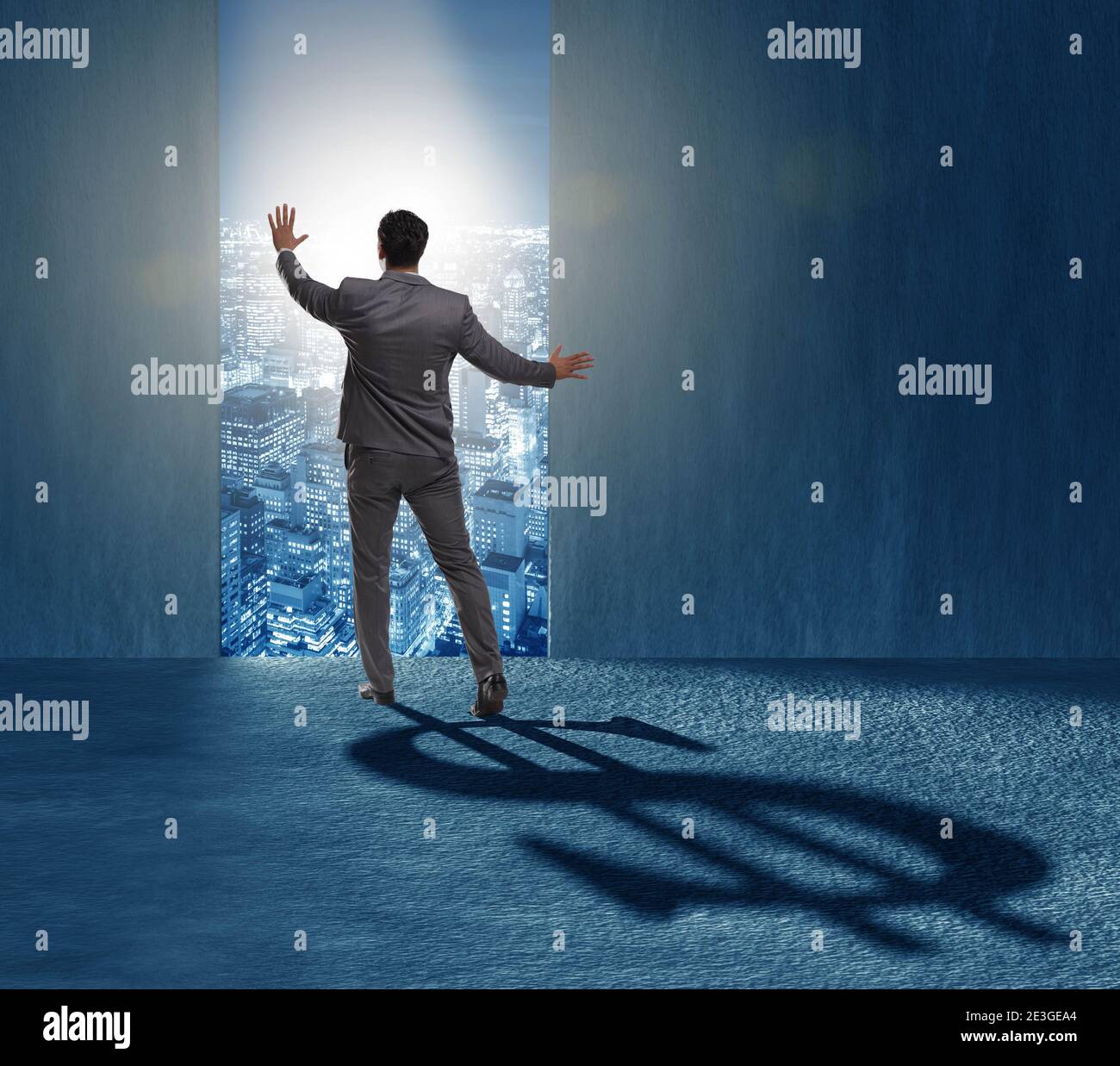 The businessman casting dollar shape shadow in business concept Stock ...