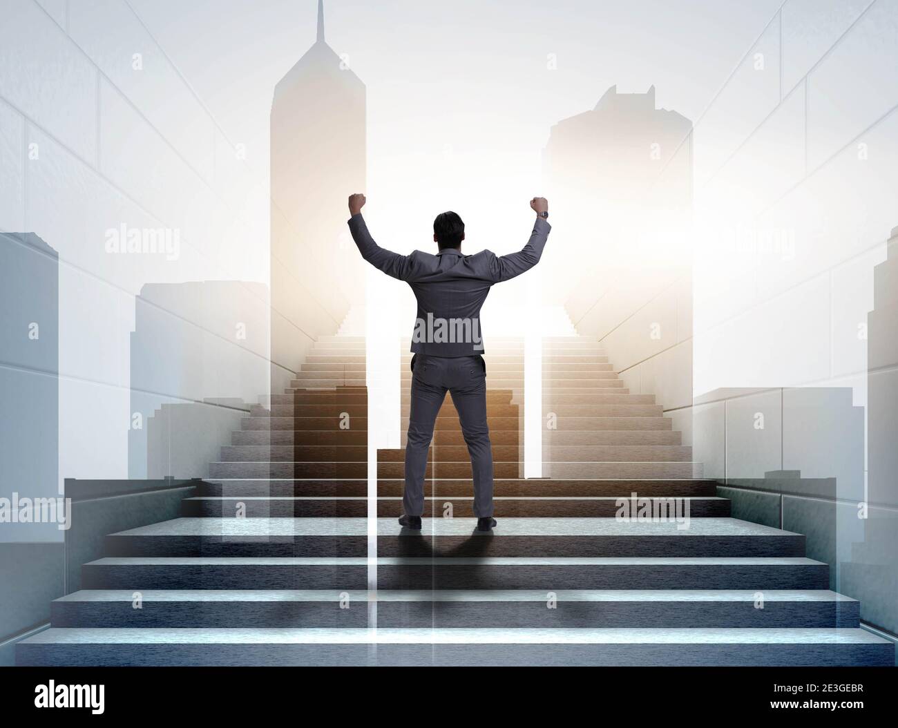 Businessman climbing up challenging career ladder in business concept ...