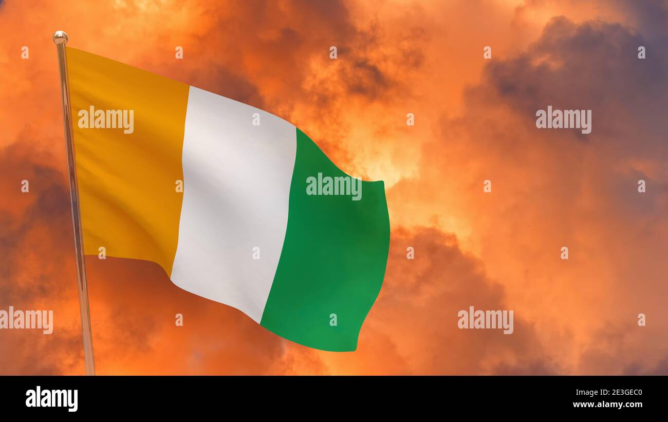 Cote d'ivoire - Ivory Coast flag on pole. Dramatic background. National ...
