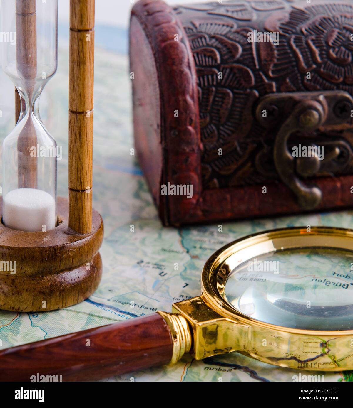 The travel concept with compass and map Stock Photo - Alamy