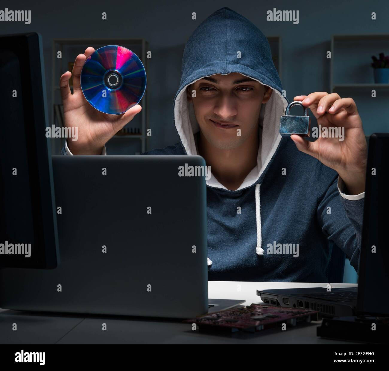 The hacker hacking computer at night Stock Photo - Alamy