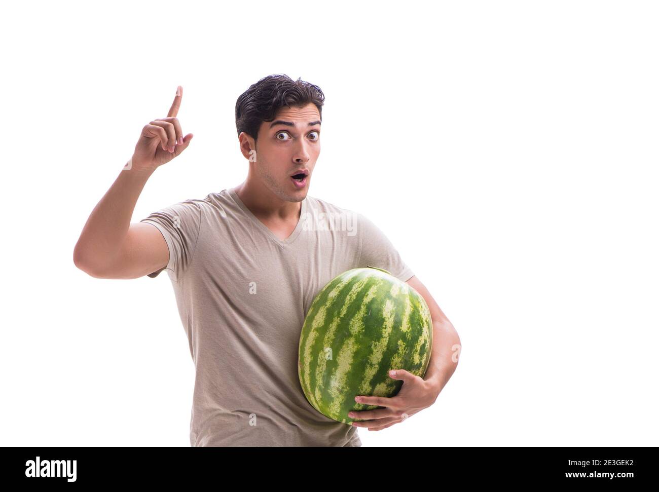 The young man with watermelon isolated on white Stock Photo - Alamy