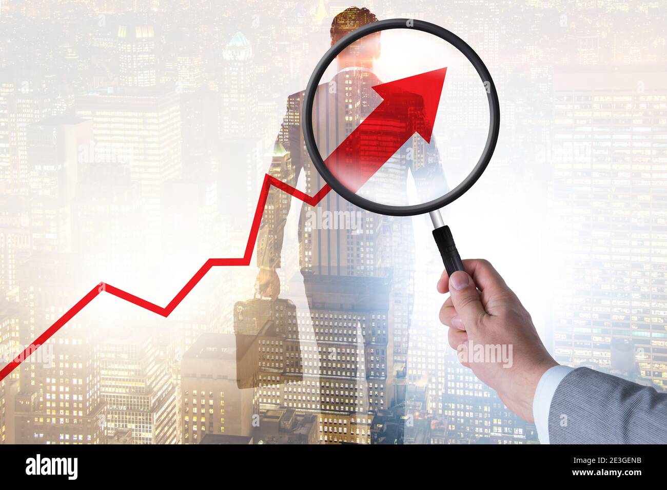 Concept of the economic growth with chart and magnifying glass Stock ...