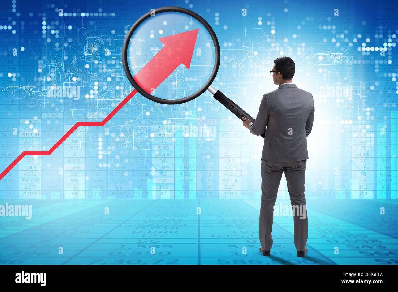 Concept of the economic growth with chart and magnifying glass Stock ...