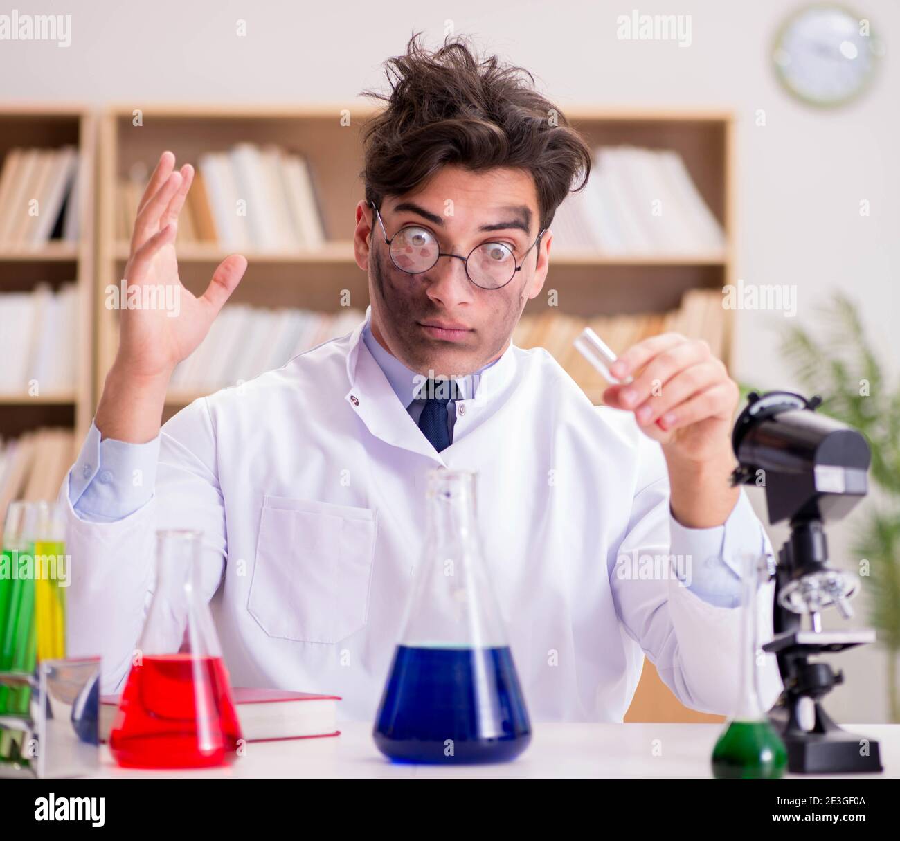 The mad crazy scientist doctor doing experiments in a laboratory Stock ...