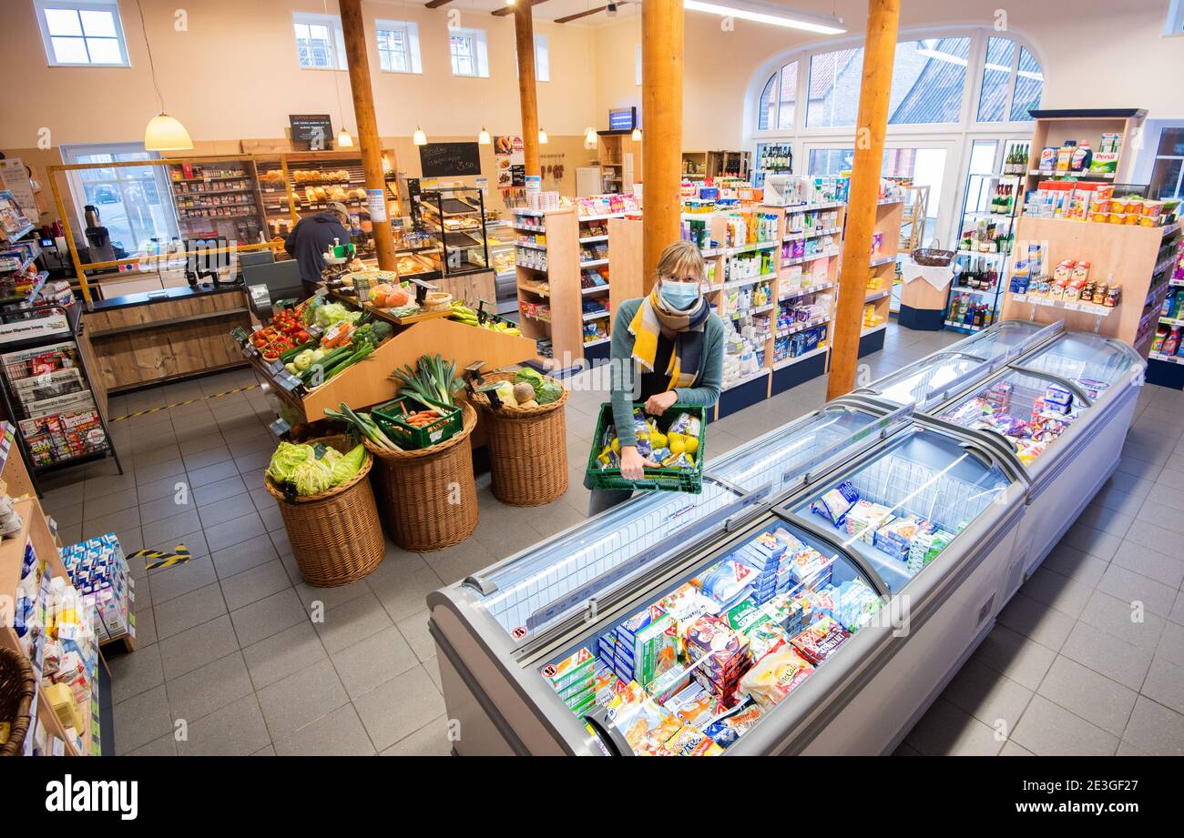 Sehnde, Germany. 12th Jan, 2021. Frauke Lehrke, market manager, stands ...