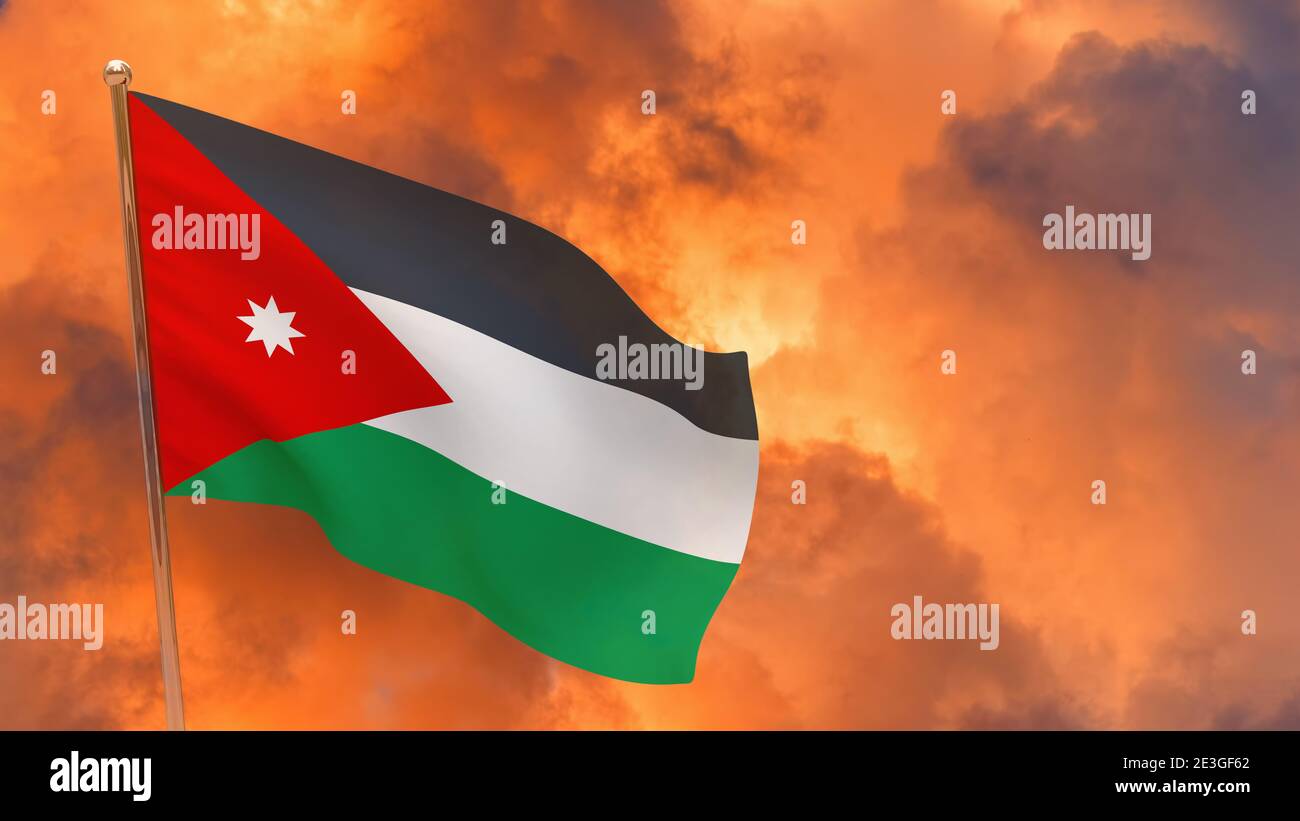 jordan flag on pole. Dramatic background. National flag of Jordan Stock ...