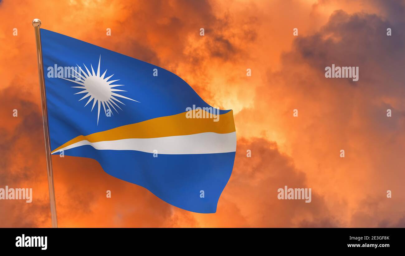 Marshall Islands flag on pole. Dramatic background. National flag of ...