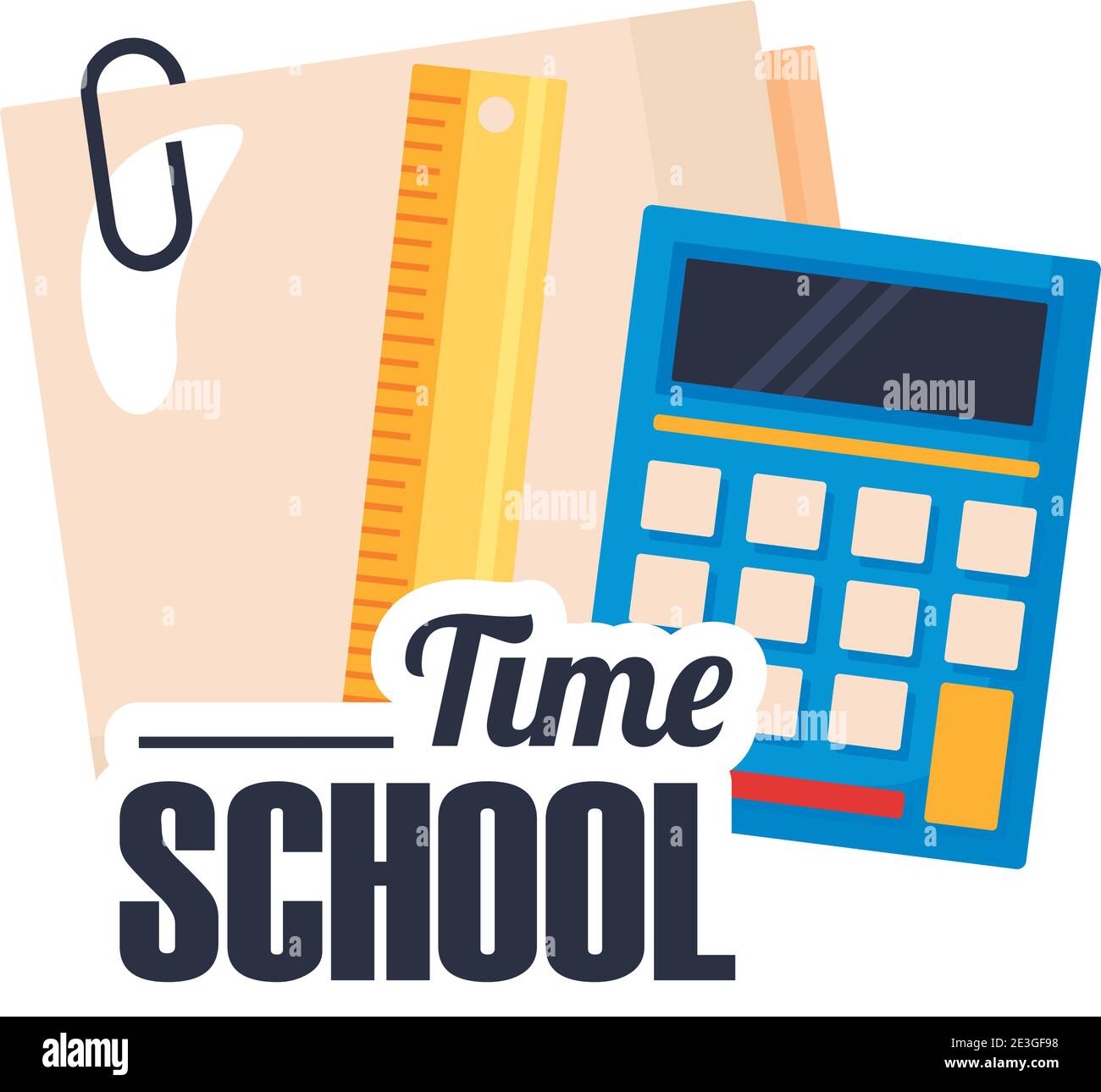 back to school lettering with calculator, ruler and paper vector ...