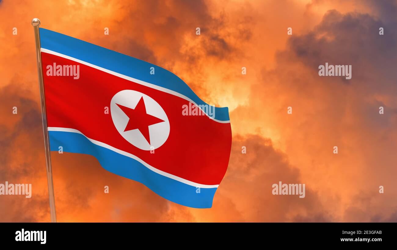 North korea flag on pole hi-res stock photography and images - Alamy