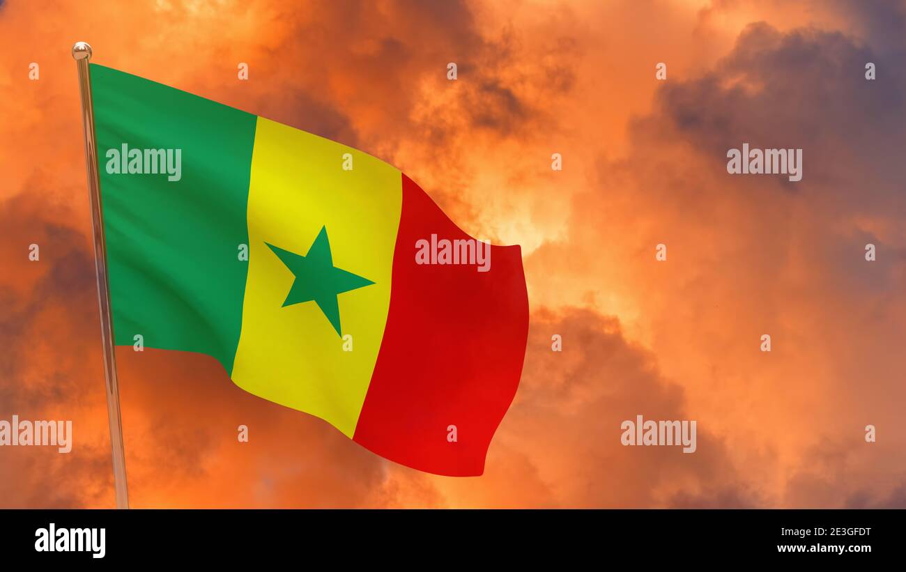 Senegal flag on pole. Dramatic background. National flag of Senegal Stock Photo - Alamy