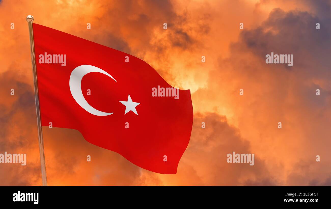 Turkey flag on pole. Dramatic background. National flag of Turkey Stock ...