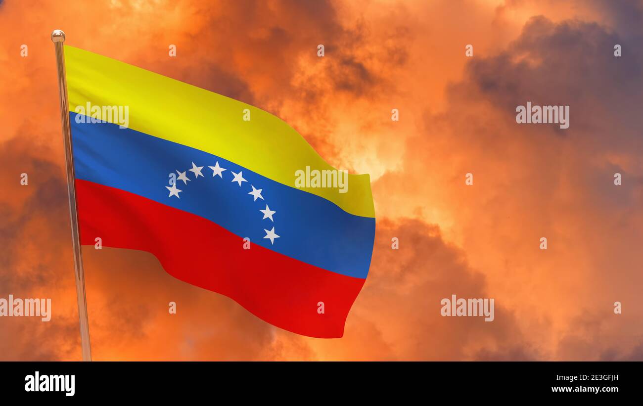 Venezuela flag on pole. Dramatic background. National flag of Venezuela ...