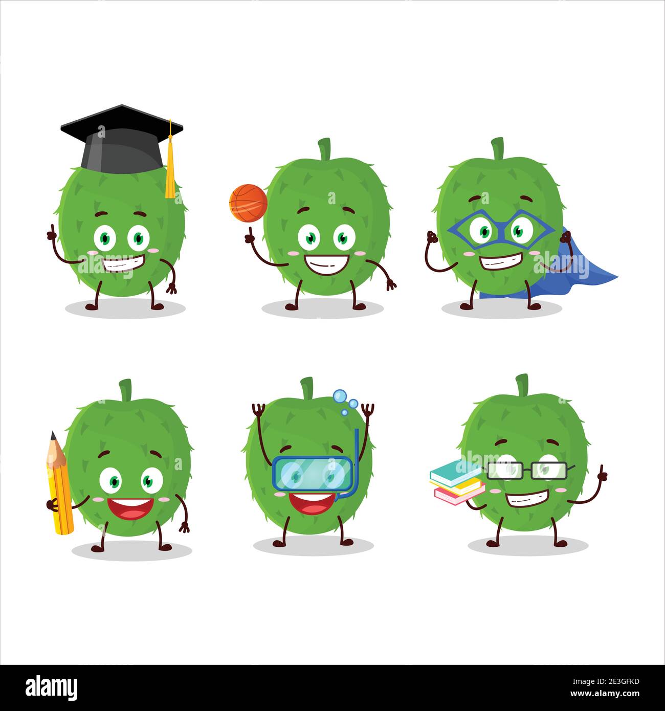 School student of soursop cartoon character with various expressions ...