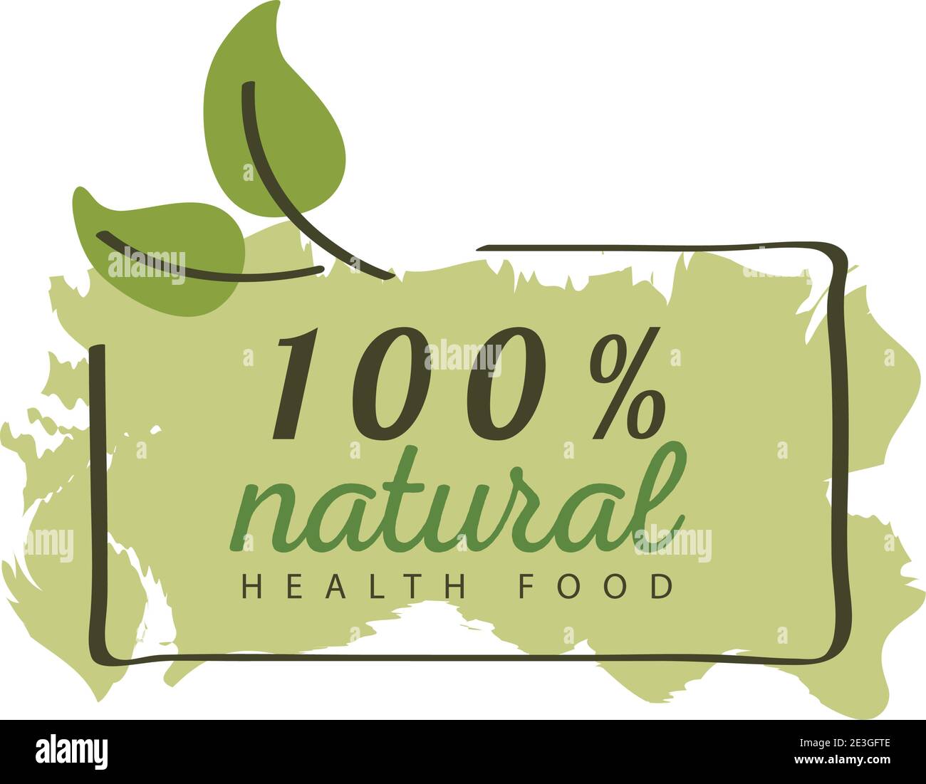 100 percent natural health food, label with leaves on white background ...