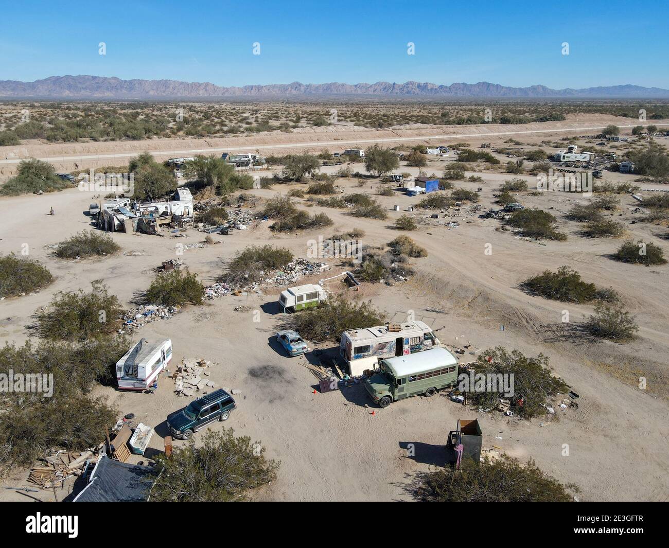aerial view of Slab City, an unincorporated, off-the-grid squatter ...