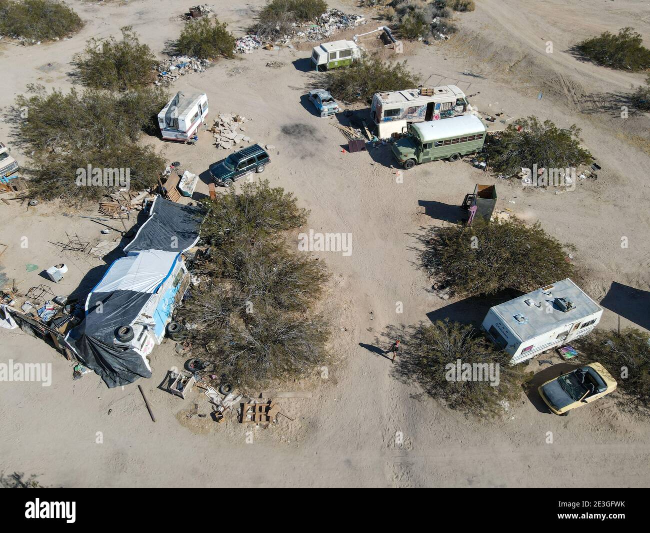 aerial view of Slab City, an unincorporated, off-the-grid squatter ...