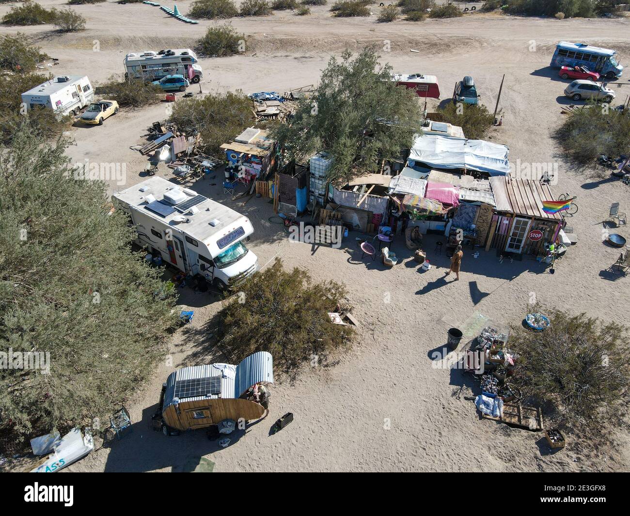 aerial view of Slab City, an unincorporated, off-the-grid squatter ...