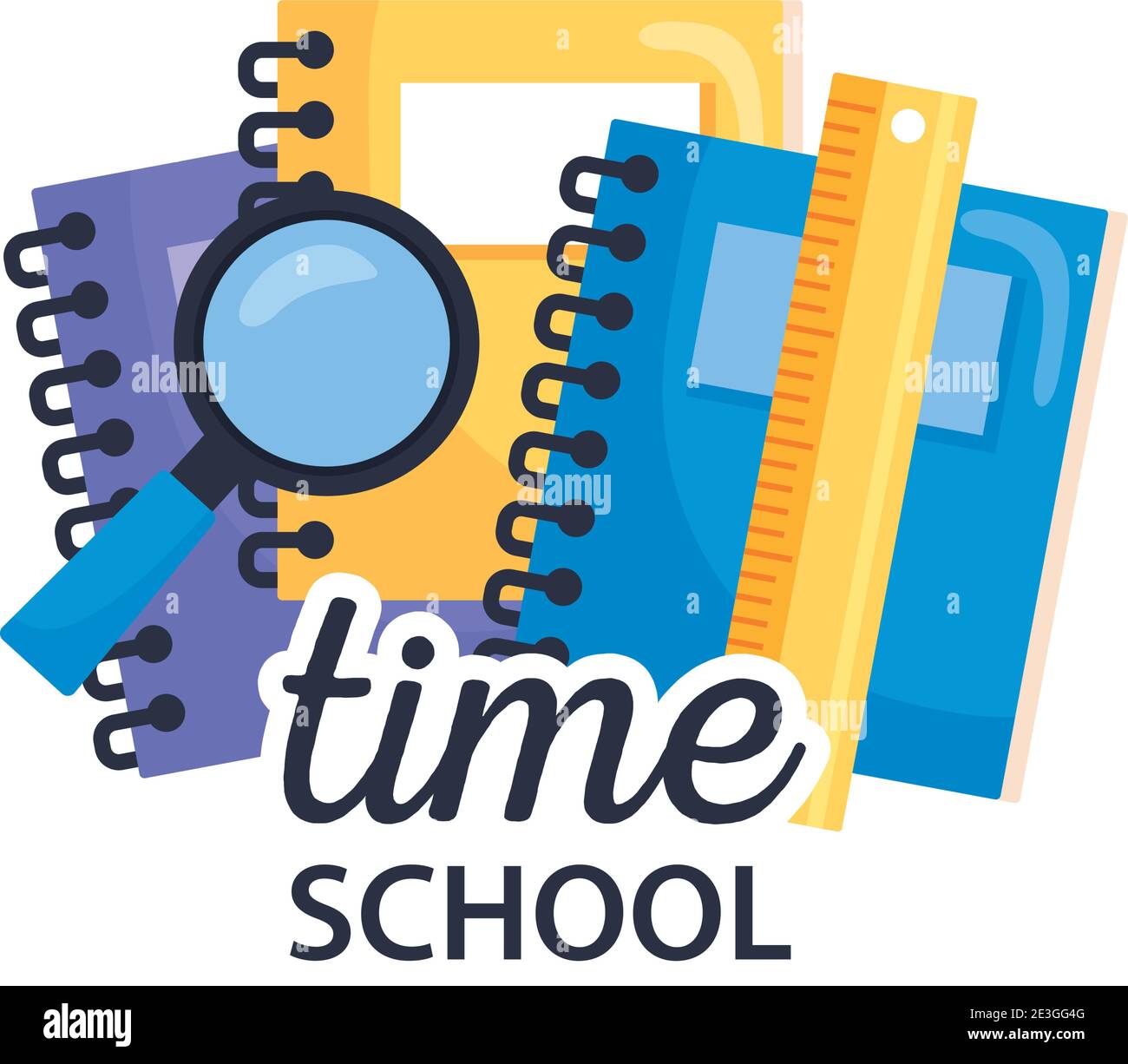 back to school lettering with notebooks, ruler and magnifying glass ...