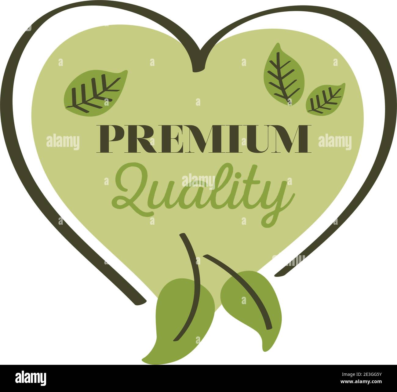 premium quality food, label with heart and leaves white background ...
