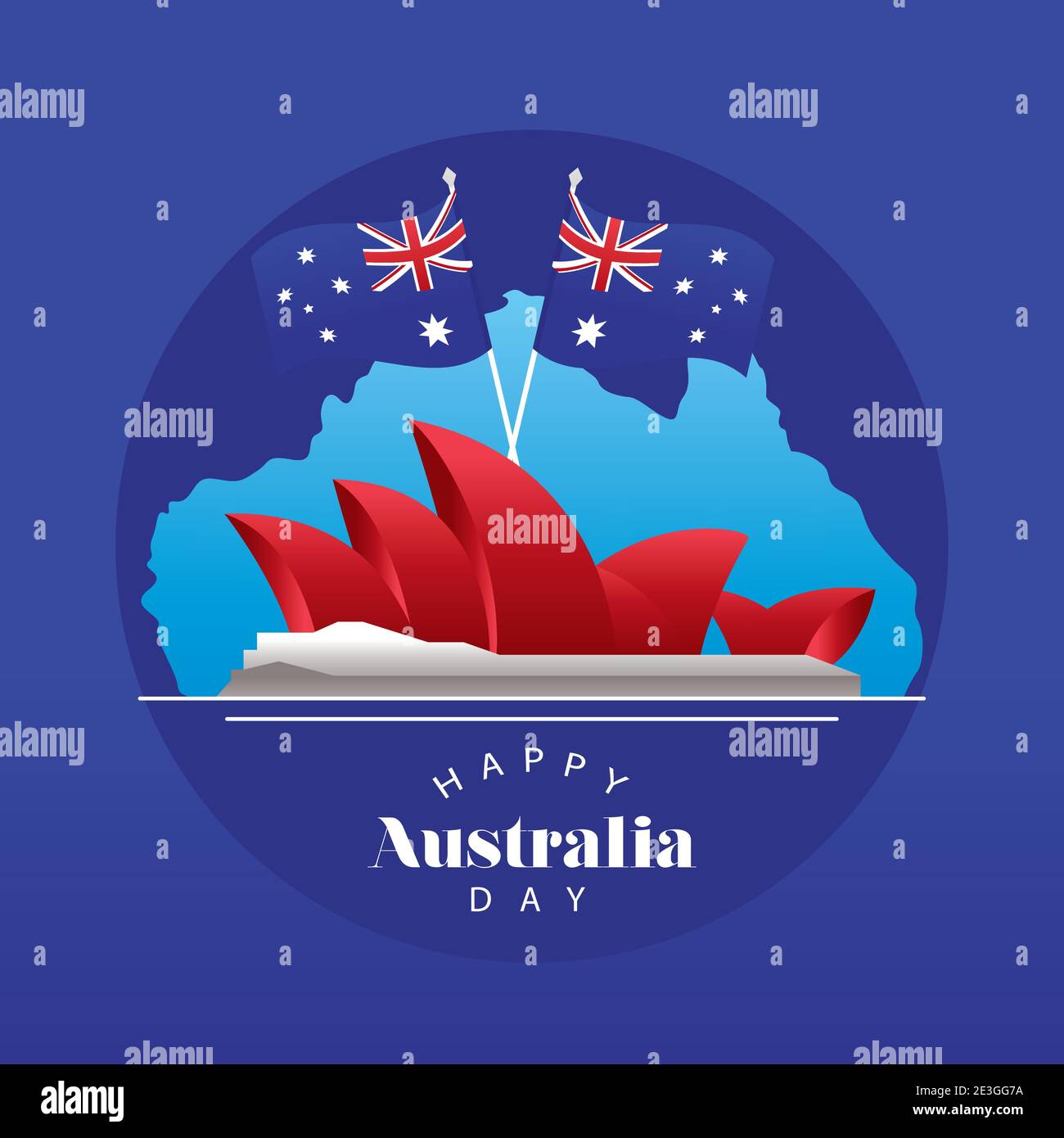 happy australia day lettering with sydney opera house and flags on ...