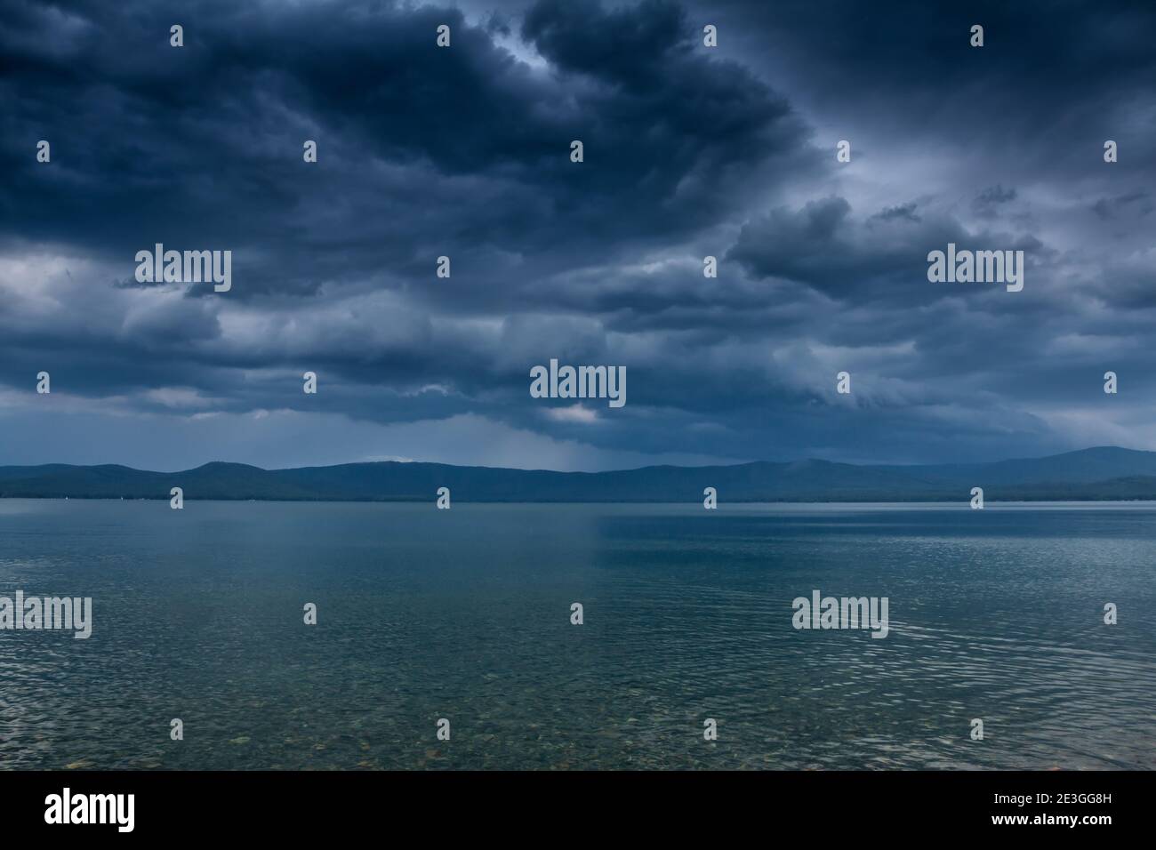 An impending cyclone with thunderstorms and squally winds on the lake ...