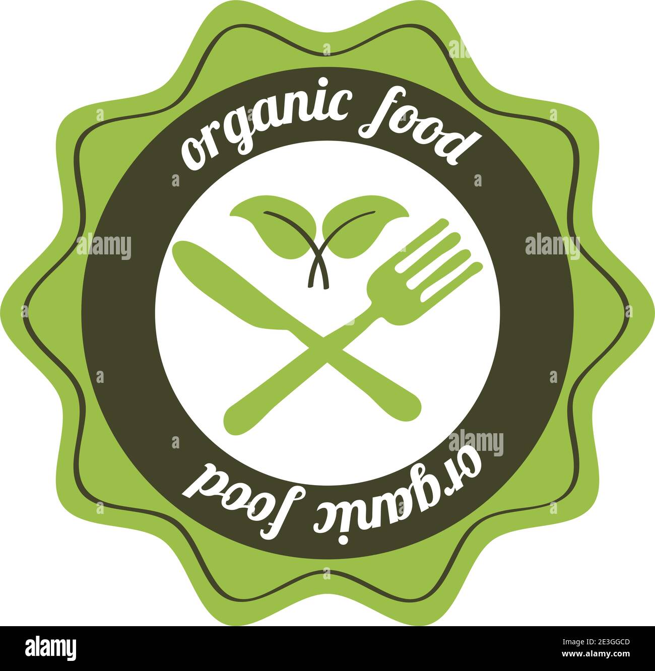 organic food, label with fork and knife on white background vector ...