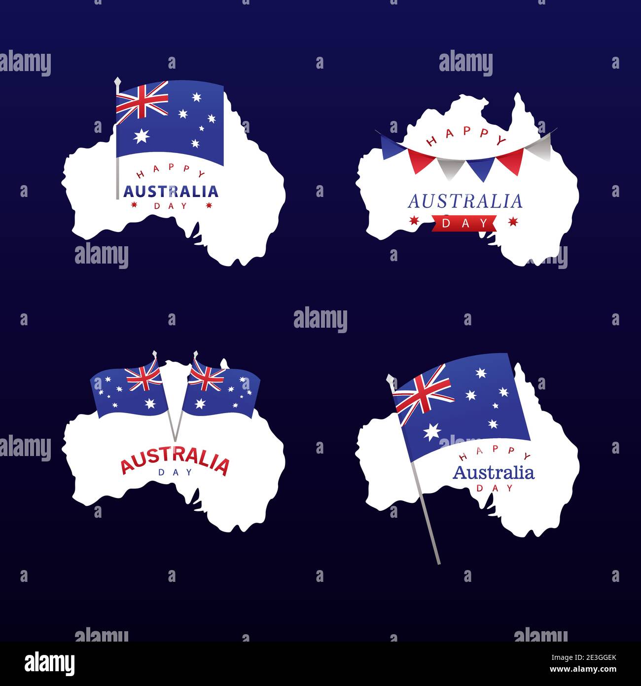 happy australia day lettering in set of maps vector illustration design ...