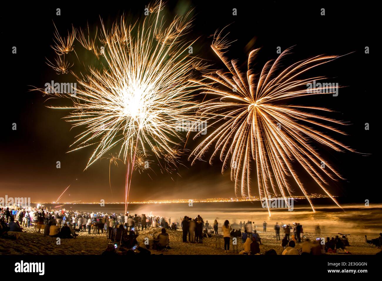 Fireworks on a beach Stock Photo - Alamy
