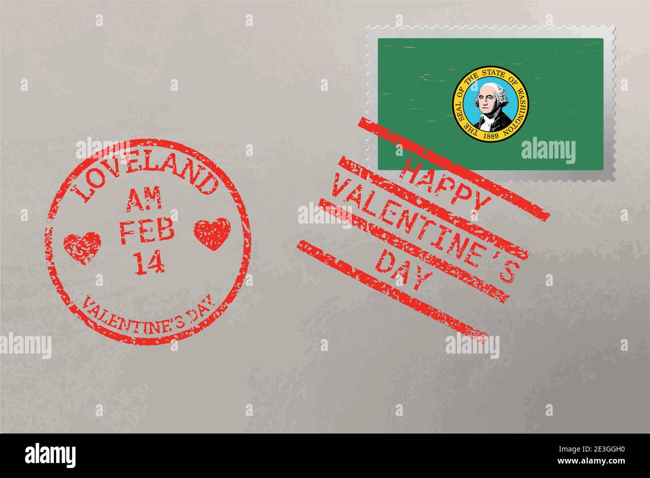 Postage stamp envelope with Washington USA flag and Valentine s Day ...