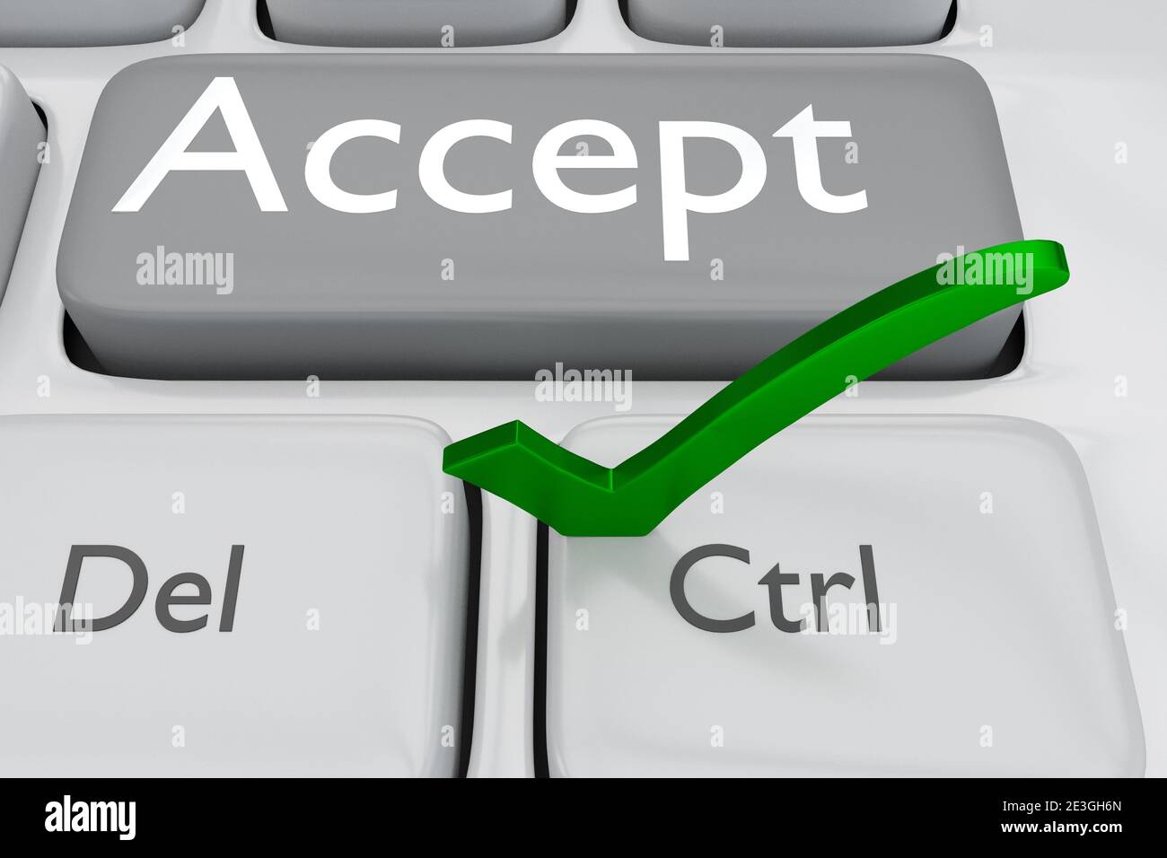 3D illustration of check symbol placed on computer keyboard with the ...