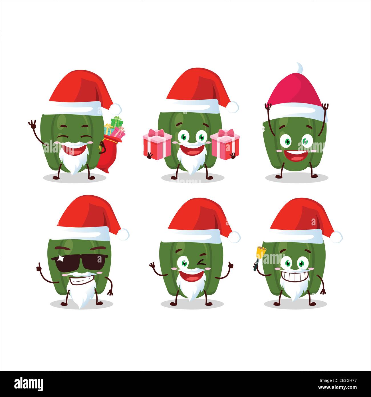 Santa Claus emoticons with green pepper cartoon character. Vector ...