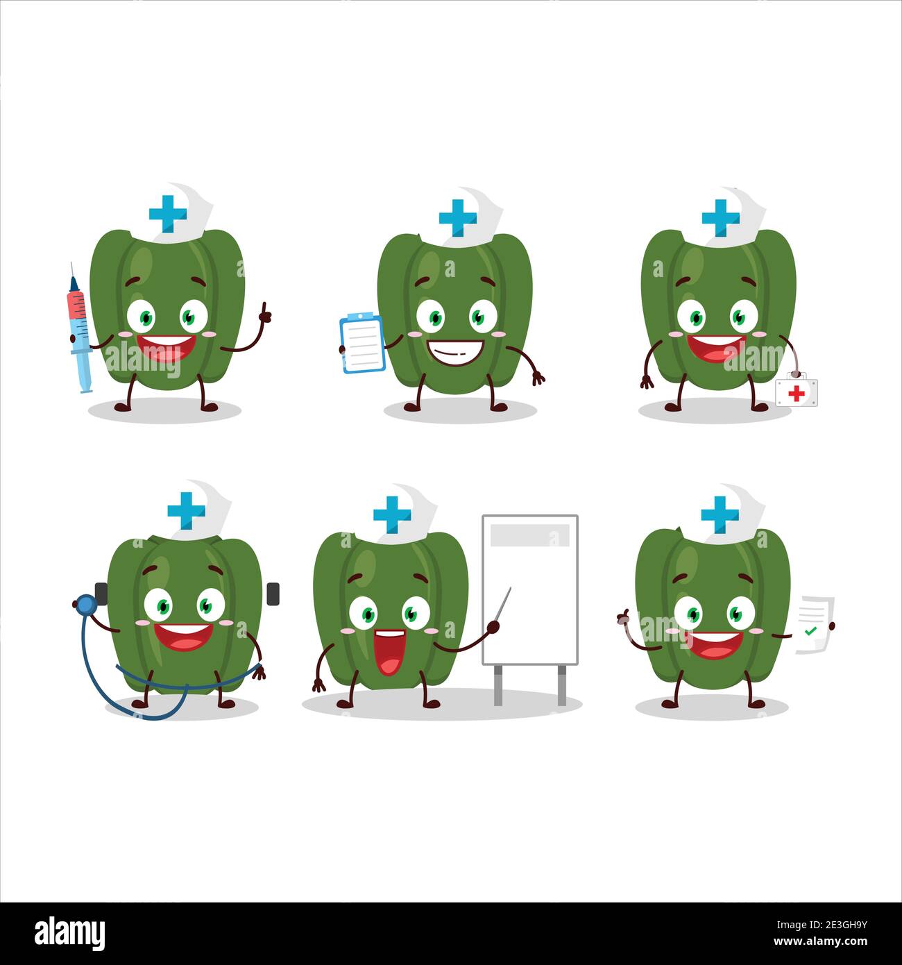 Doctor profession emoticon with green pepper cartoon character. Vector ...
