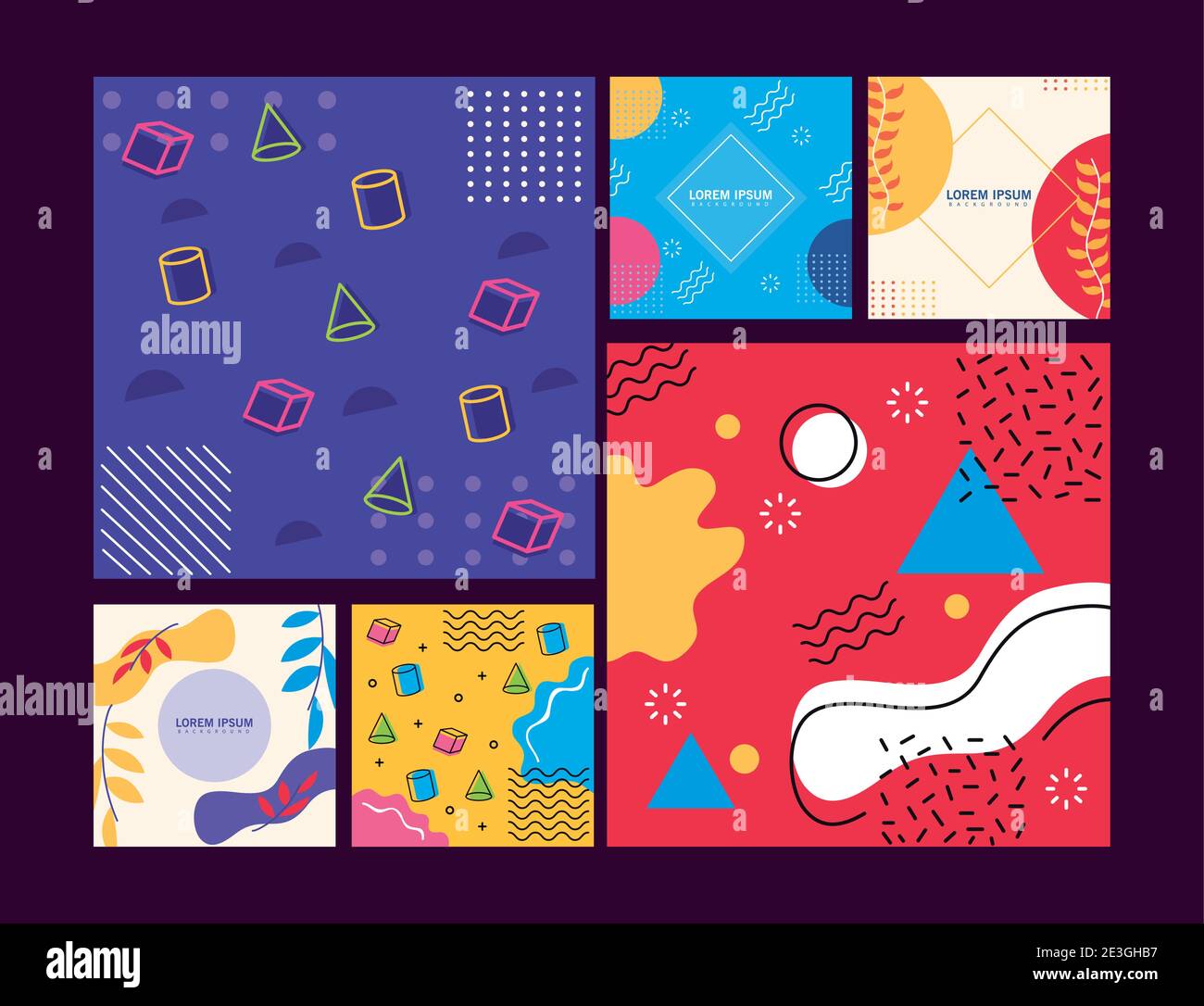 set backgrounds memphis style and geometric shapes vector illustration ...