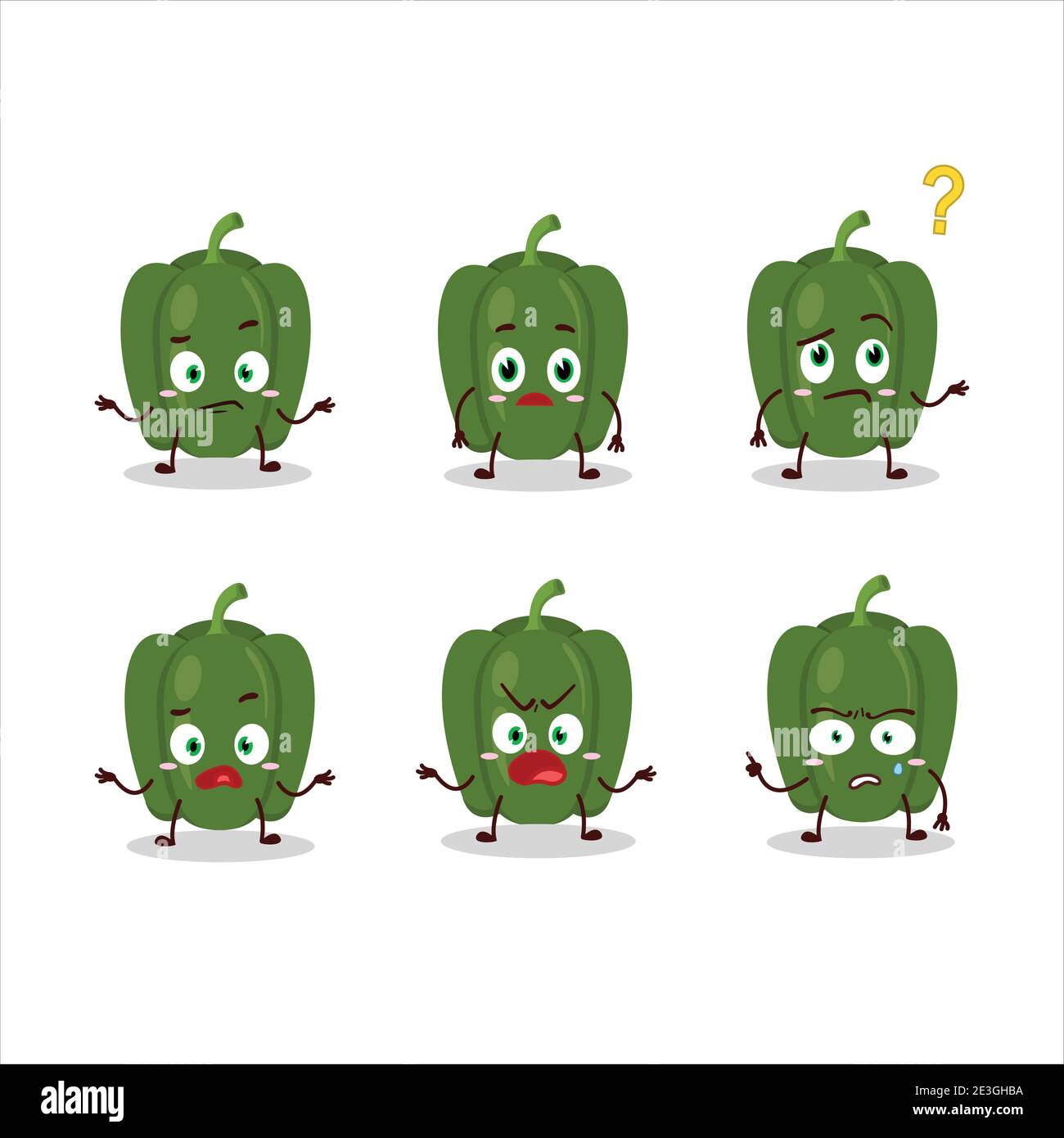 Cartoon character of green pepper with what expression. Vector ...