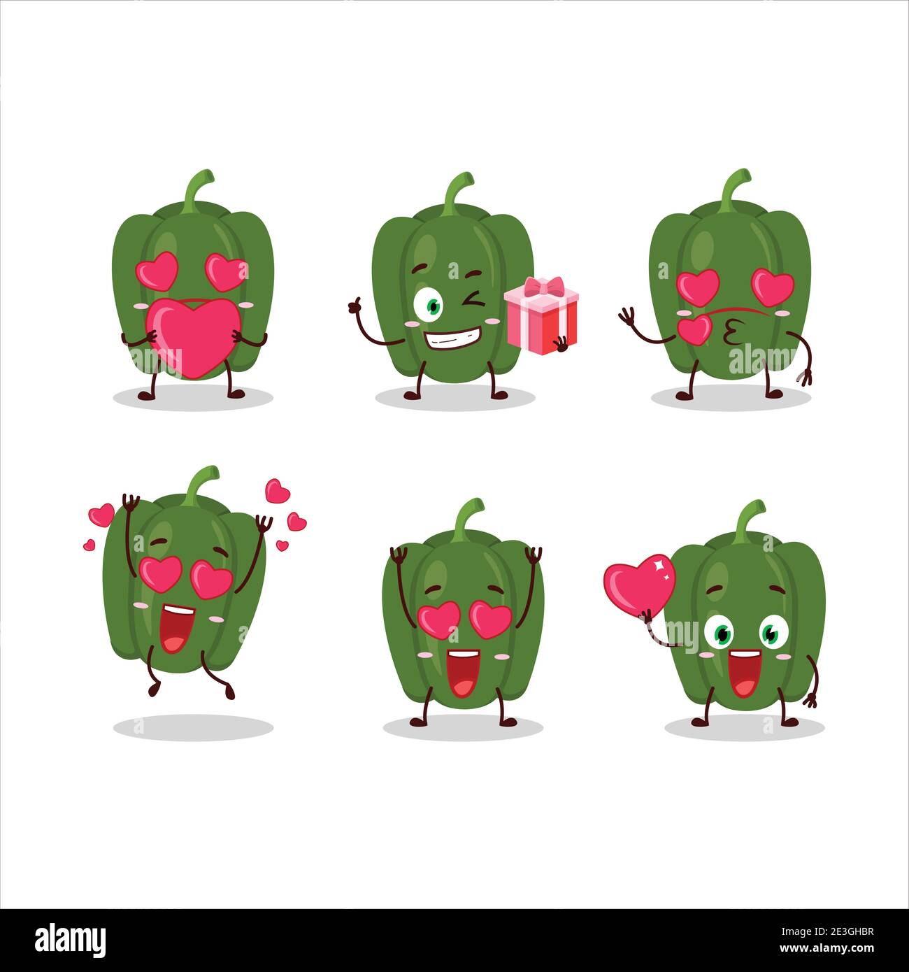 Green pepper cartoon character with love cute emoticon. Vector ...