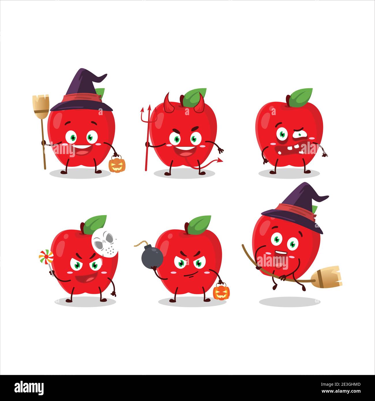 Halloween expression emoticons with cartoon character of new red apple ...