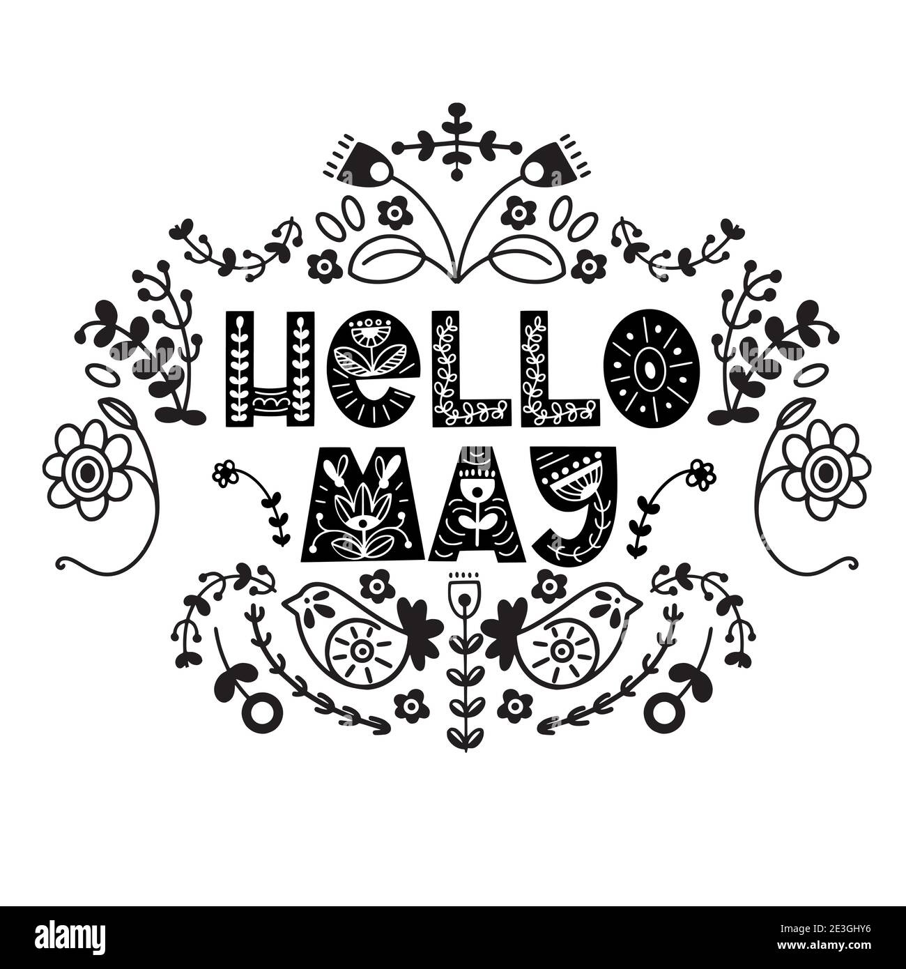 Hello May lettering. Elements for invitations, posters, greeting cards ...