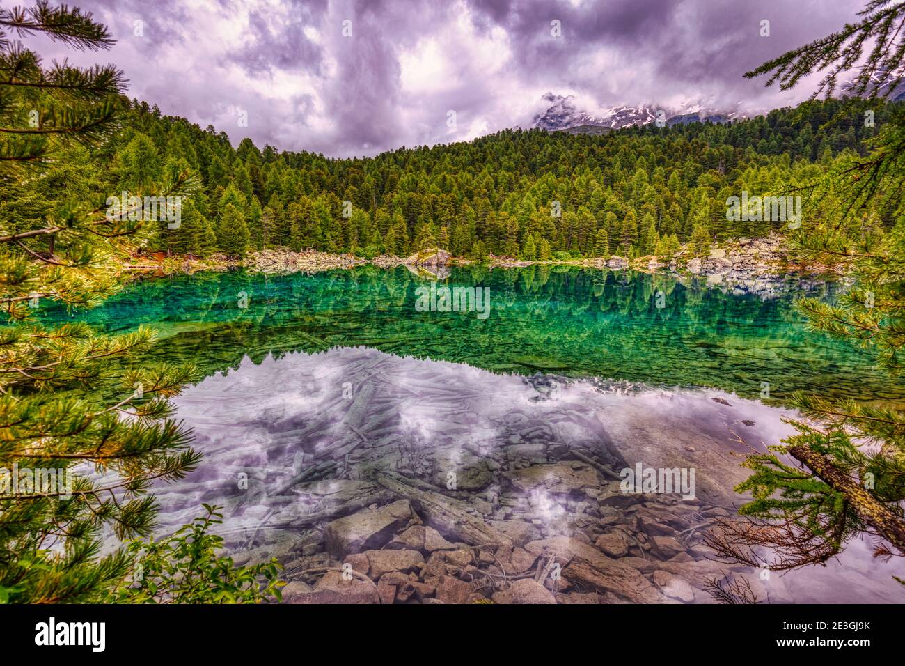 Beautiful reflections in swiss alps lake Lago di Saoseo, HDR Stock ...