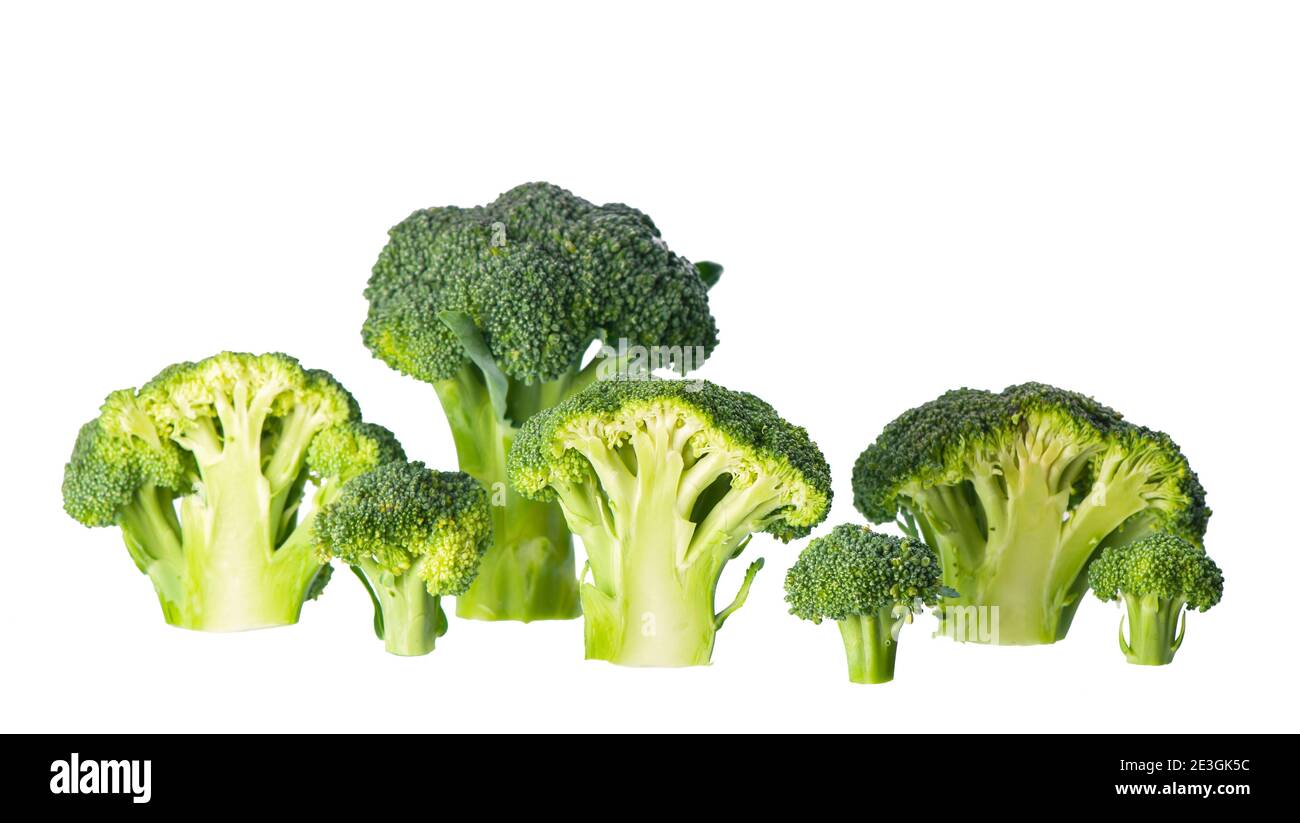 Broccoli pattern isolated on a white background. Various multiple parts ...