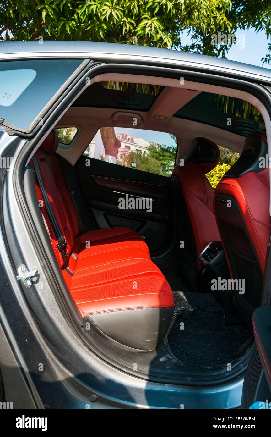 Back seat of a super-long range version of the electric Xpeng P7 sports ...