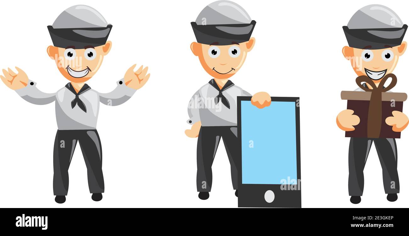 Set of a sailor man cartoon character in different poses. Vector ...