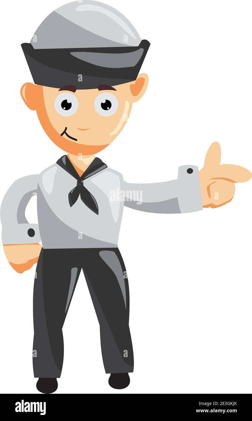 Sailor man pointing cartoon character Vector illustration in a flat ...